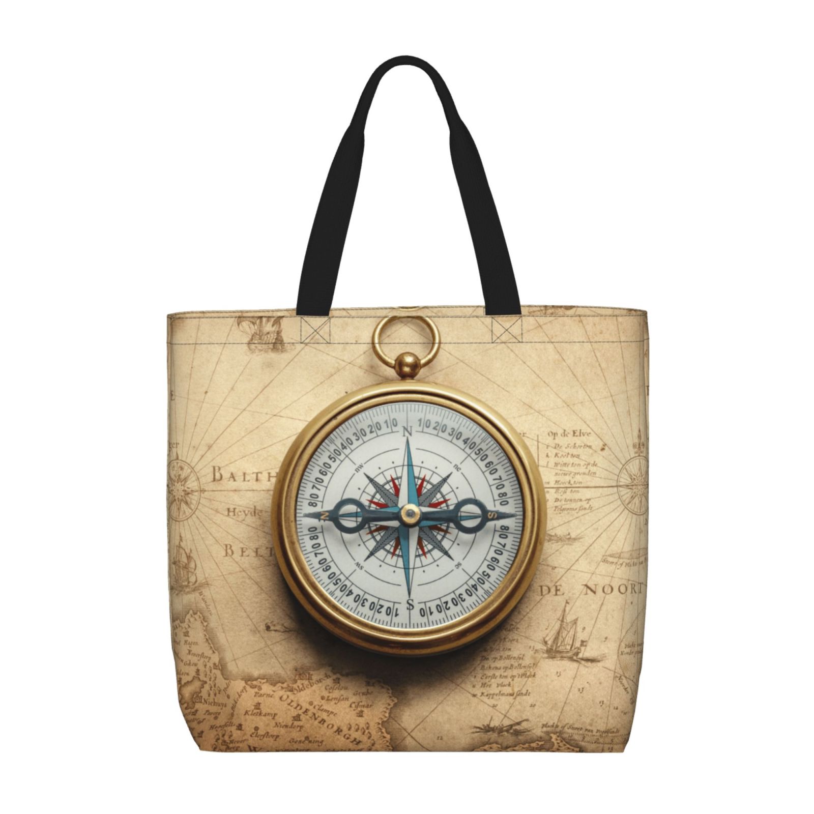 KLL Magnetic Old Compass On World Map Pattern Aesthetic Tote Bag for ...